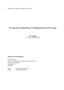 Parsing and working memory in bilingual sentence processing - CentAUR